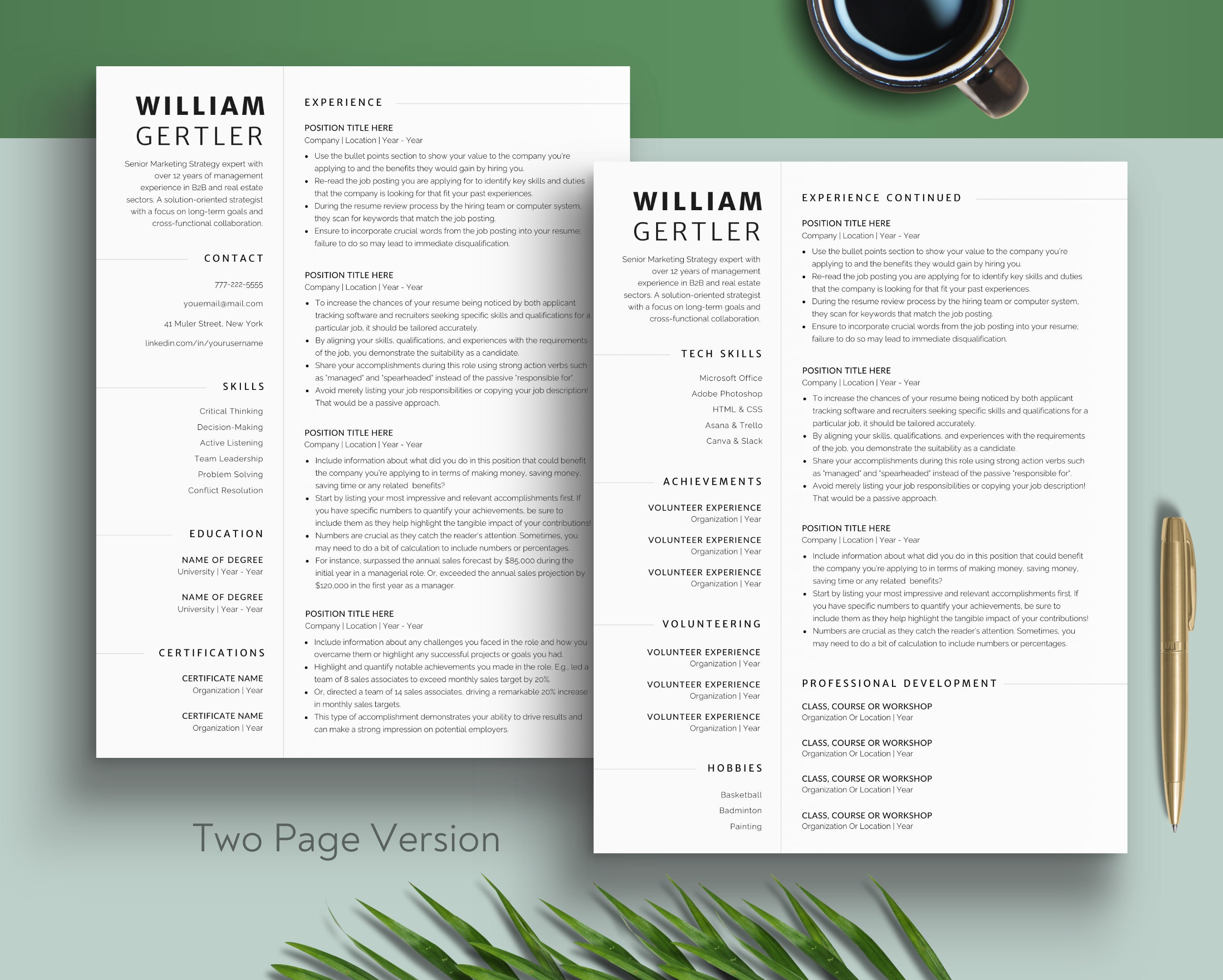 Creative Resume Template - CV With Cover Letter for Job Applications ...
