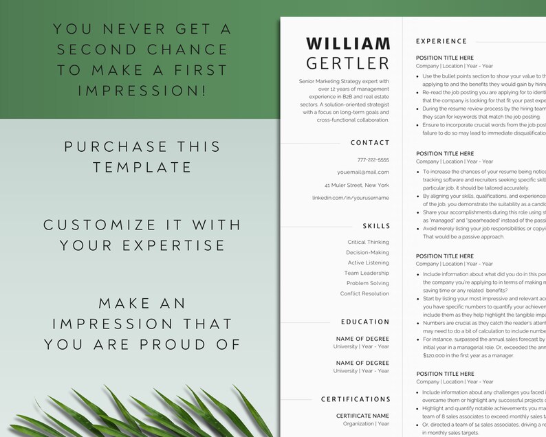 Creative Resume Template CV With Cover Letter for Job Applications ...