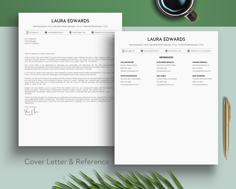 One Page CV Template ATS Friendly Resume Job Application Modern Canva ...