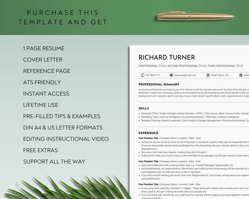 Single Page Resume Template Compact Professional Job Application ...