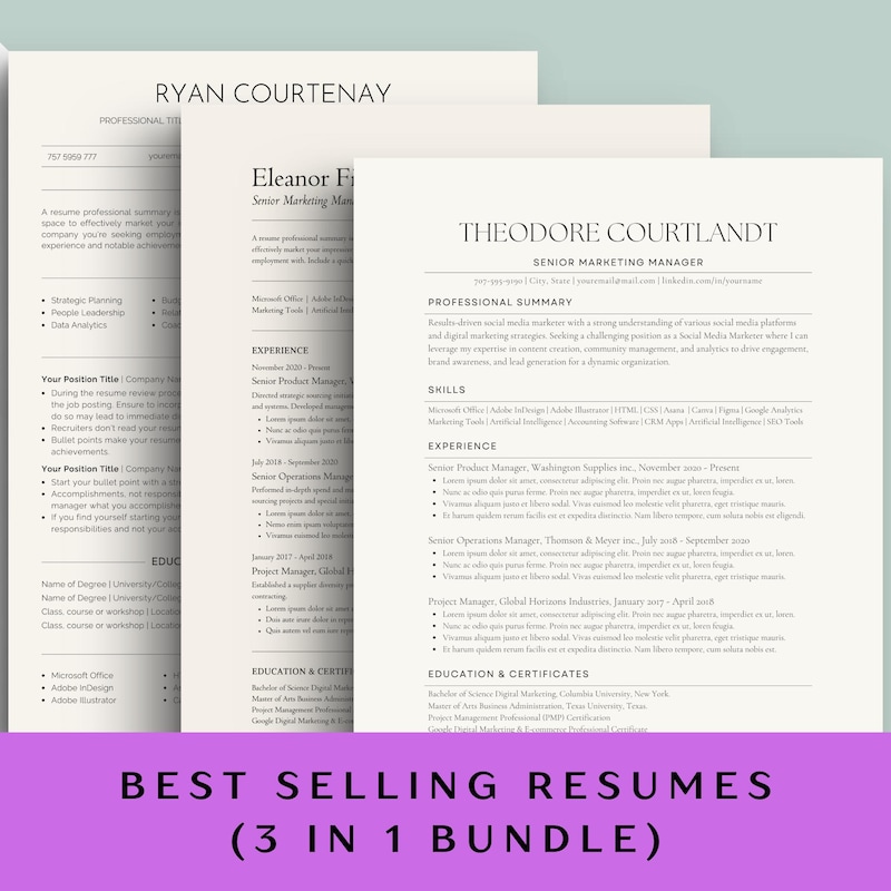 Ats Resume Template Pack - Etsy UK