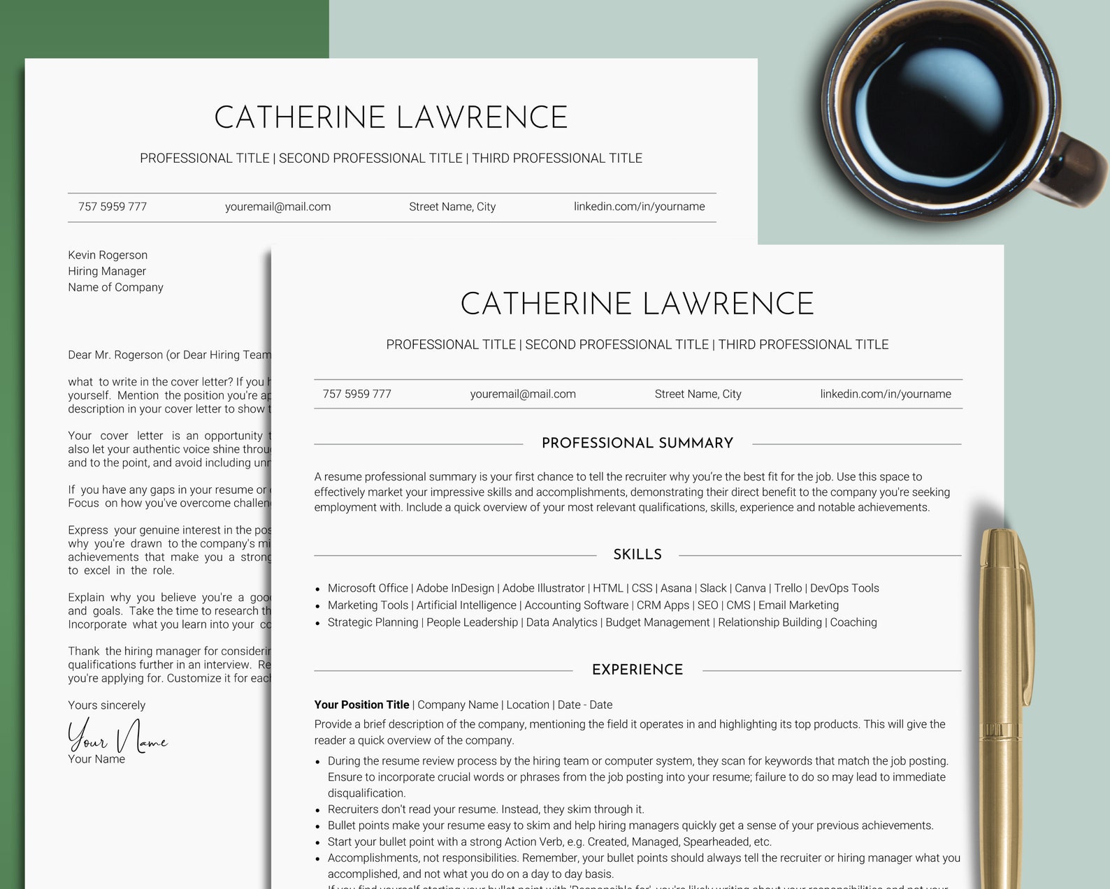 Senior Professional Resume Template ATS Friendly Job Application Modern ...