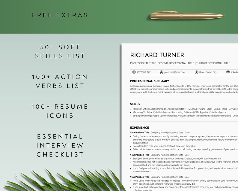 Single Page Resume Template Compact Professional Job Application ...