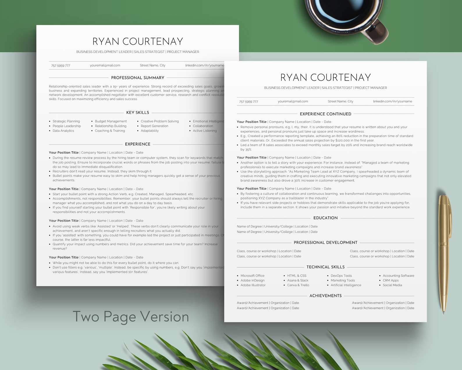 ATS Friendly Resume Template - Professional CV Template With Cover ...
