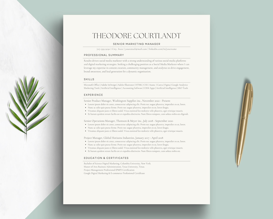 Retro Resume Vintage Classic Design Job Application Canva ATS Friendly ...