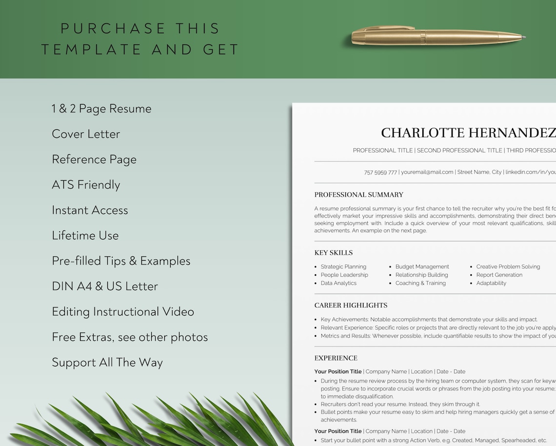 ATS Friendly Resume Template Creative ATS Resume With Cover Letter ...