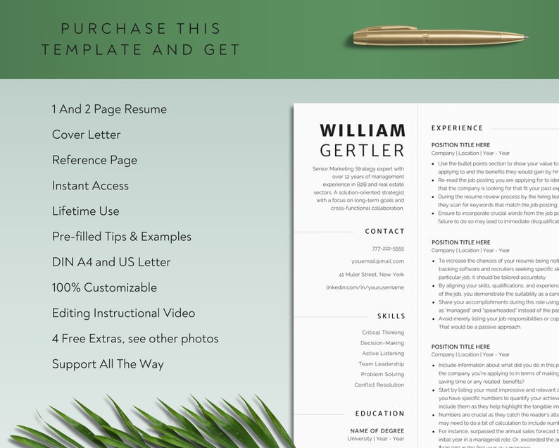 Creative Resume Template - CV With Cover Letter for Job Applications ...