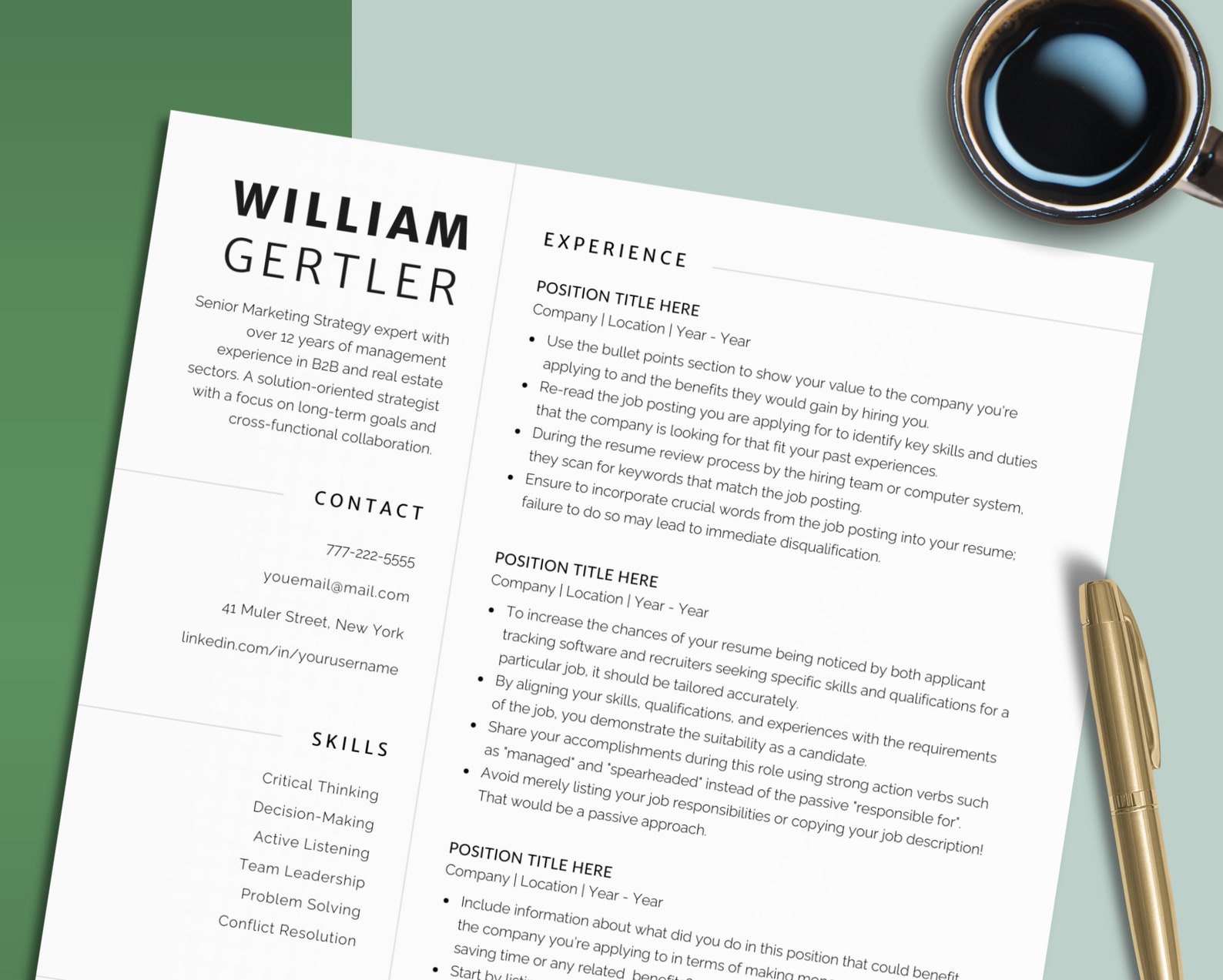 Creative Resume Template - CV With Cover Letter for Job Applications ...