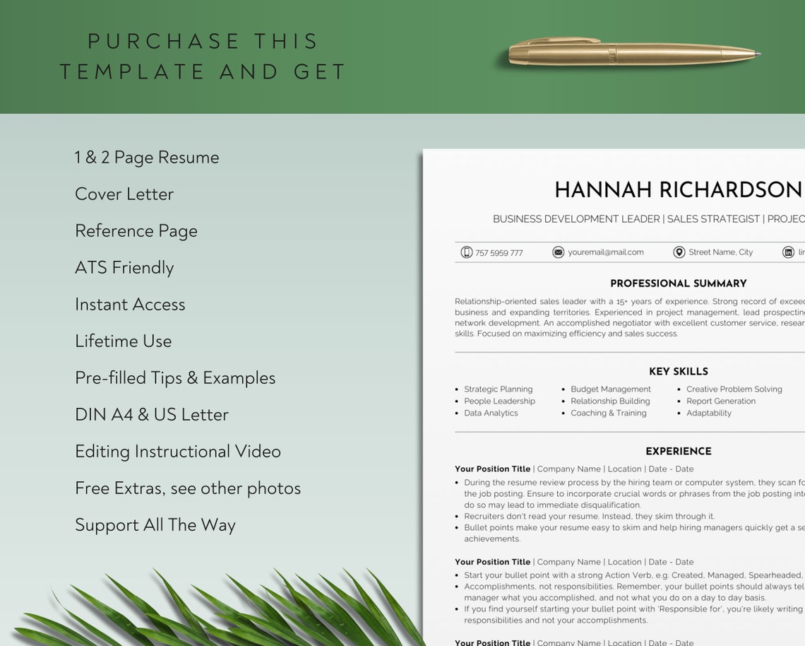 ATS Friendly Modern Resume Template Creative Professional Canva CV ...