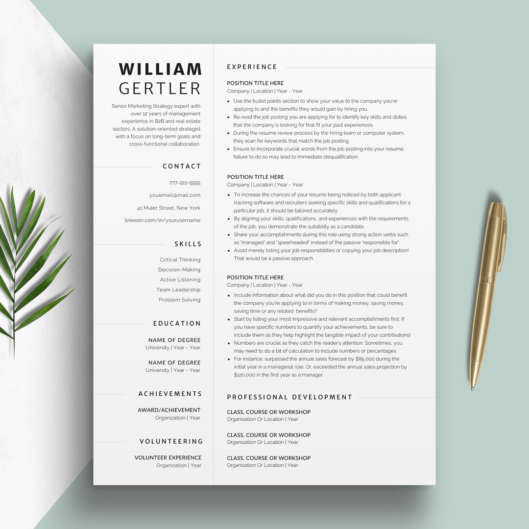 Creative Resume Template - CV With Cover Letter for Job Applications ...
