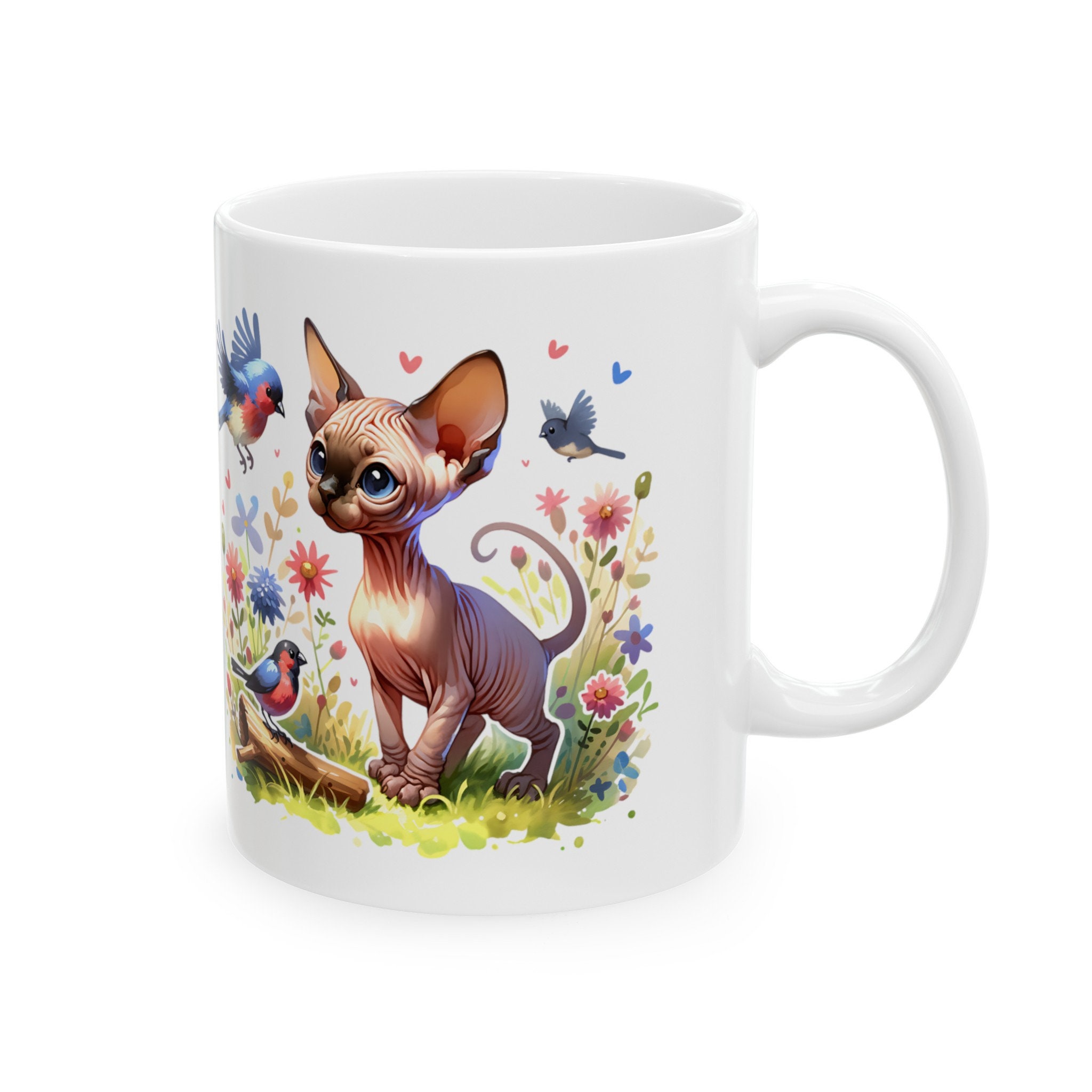 Cute Sphynx Cat Birdwatching Park Adorable Ceramic Cup for Cat Lovers ...
