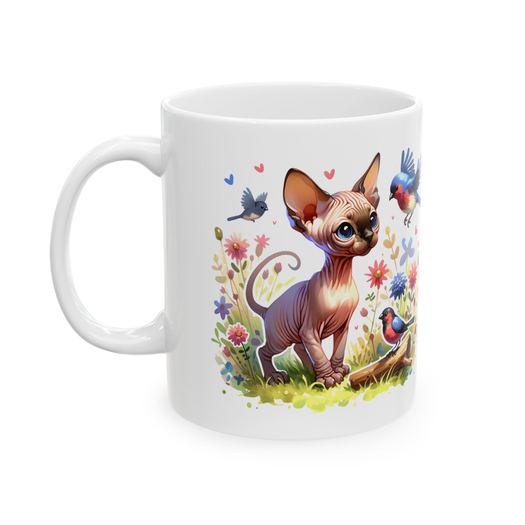 Cute Sphynx Cat Birdwatching Park Adorable Ceramic Cup for Cat Lovers ...