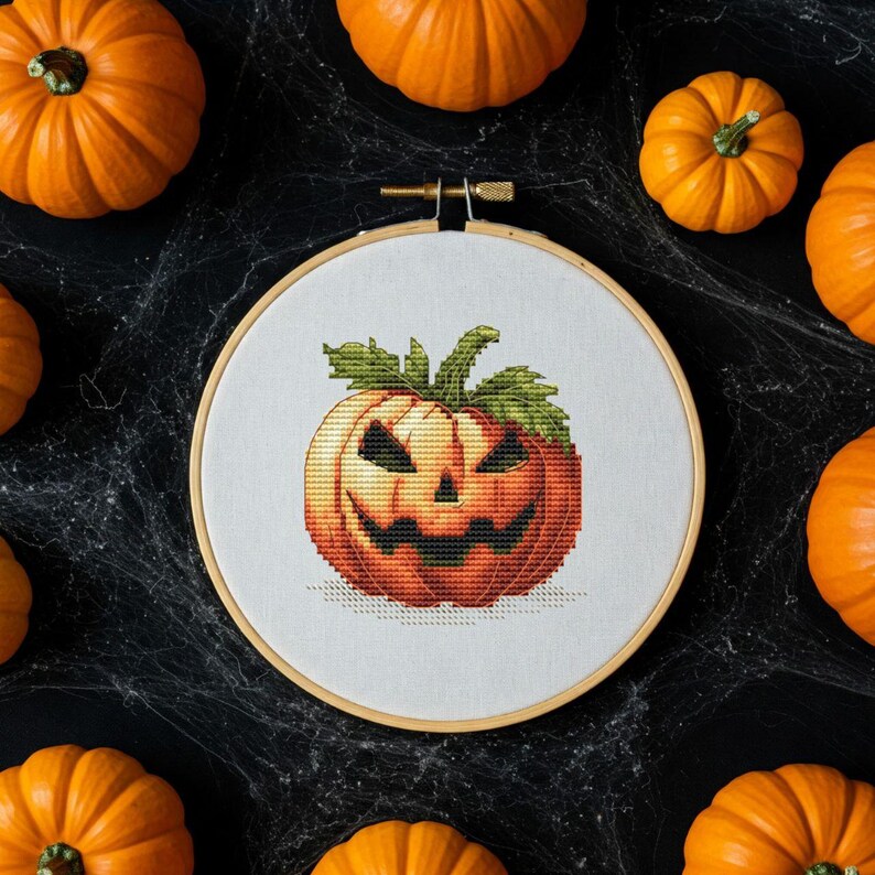 Halloween Pumpkin Cross Stitch Pattern, Spooky Embroidery (PDF Pattern ...