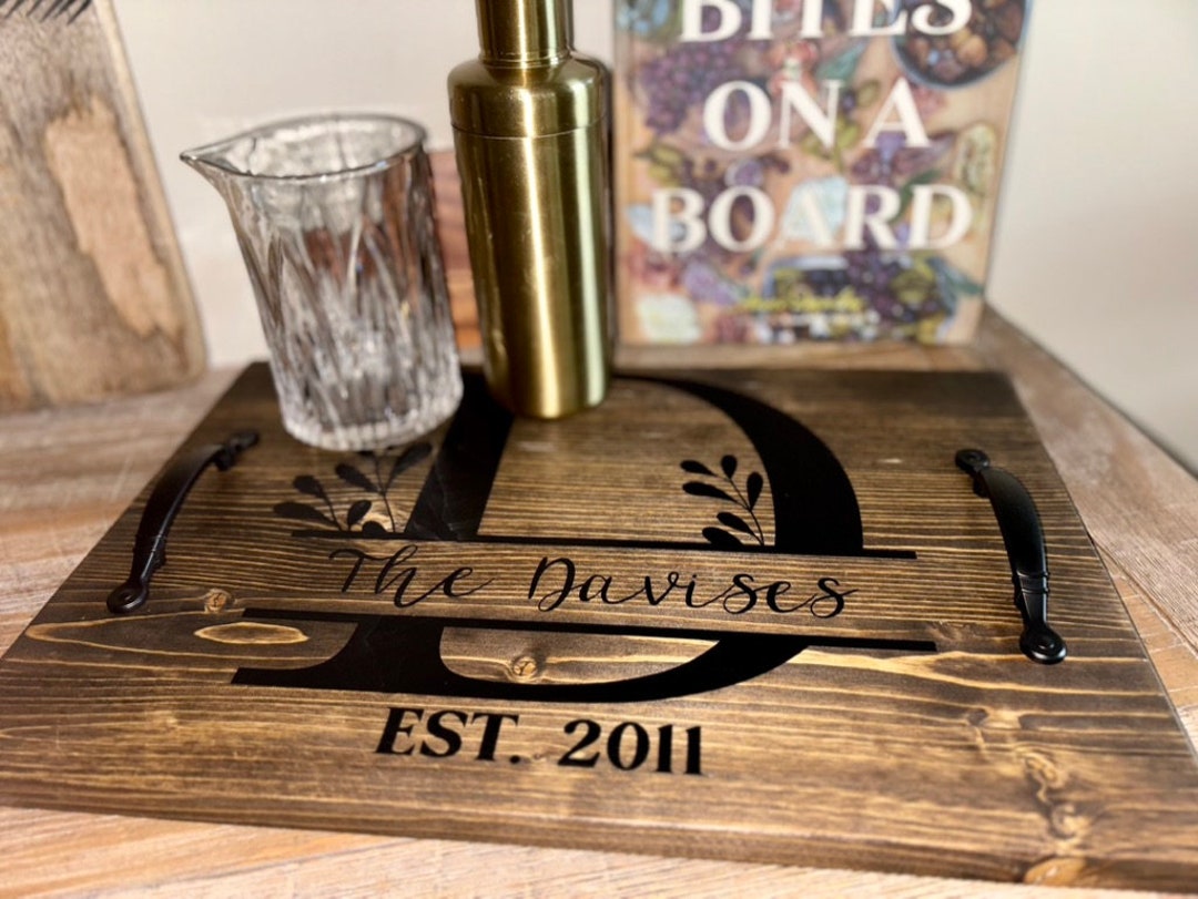 Personalized Serving Tray With Handles Monogram Wedding Gift ...