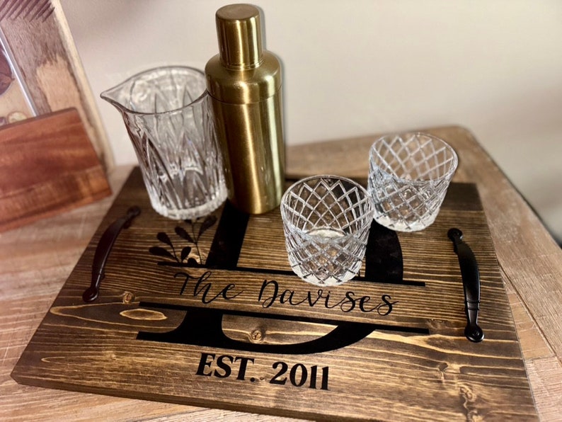 Personalized Serving Tray With Handles Monogram Wedding Gift ...