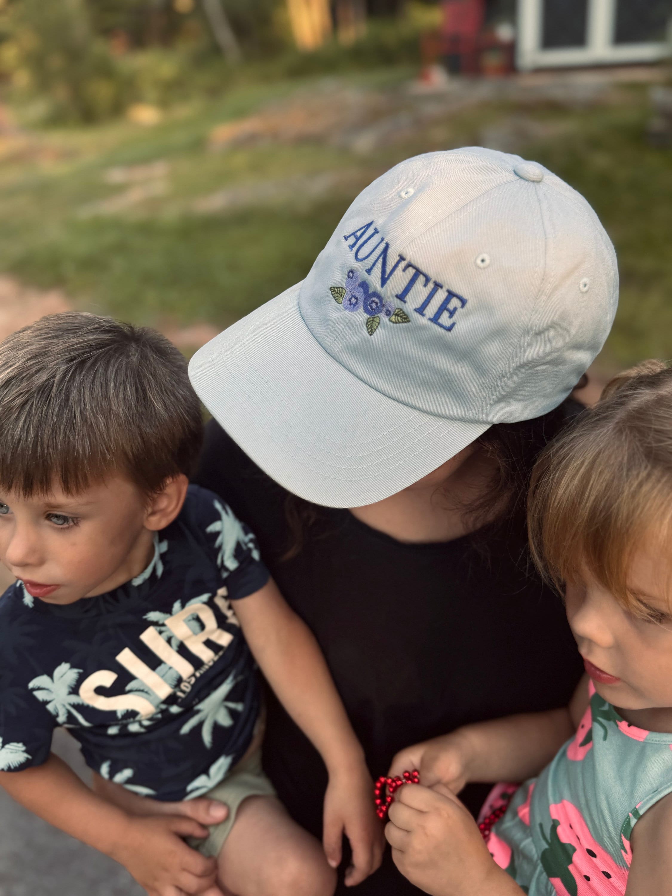 Auntie Embroidered Blueberries Matching Baseball Hat Summer Hat 4th of ...