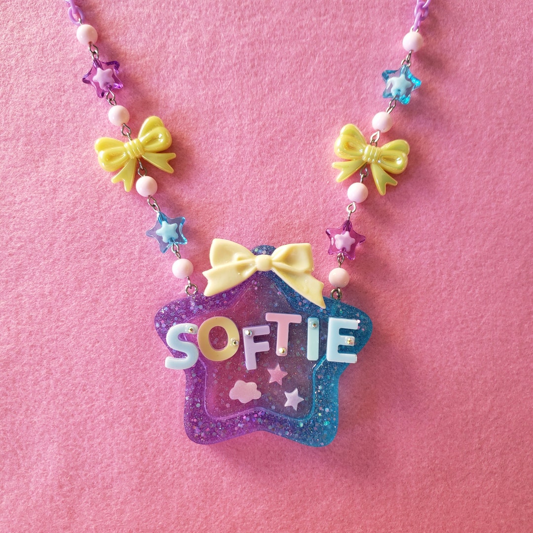 Jumbo Glitter Resin Star Necklace, Kawaii Jfashion Accessory - Etsy