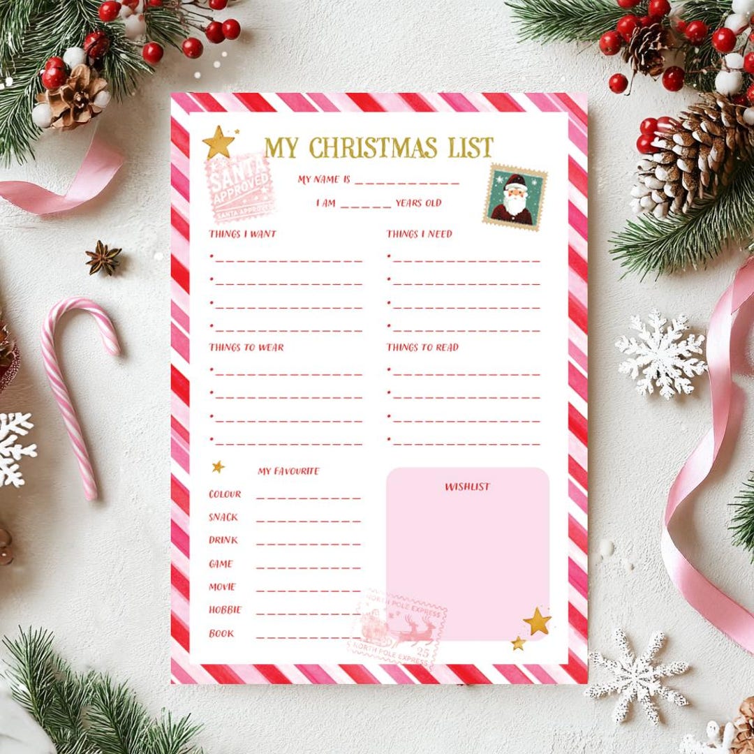 Editable Christmas Wishlist Template - Personalised Holiday Gift List ...