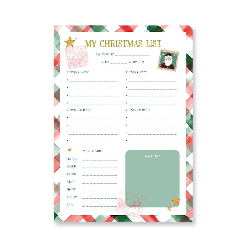 Editable Christmas Wishlist Template - Personalised Holiday Gift List ...