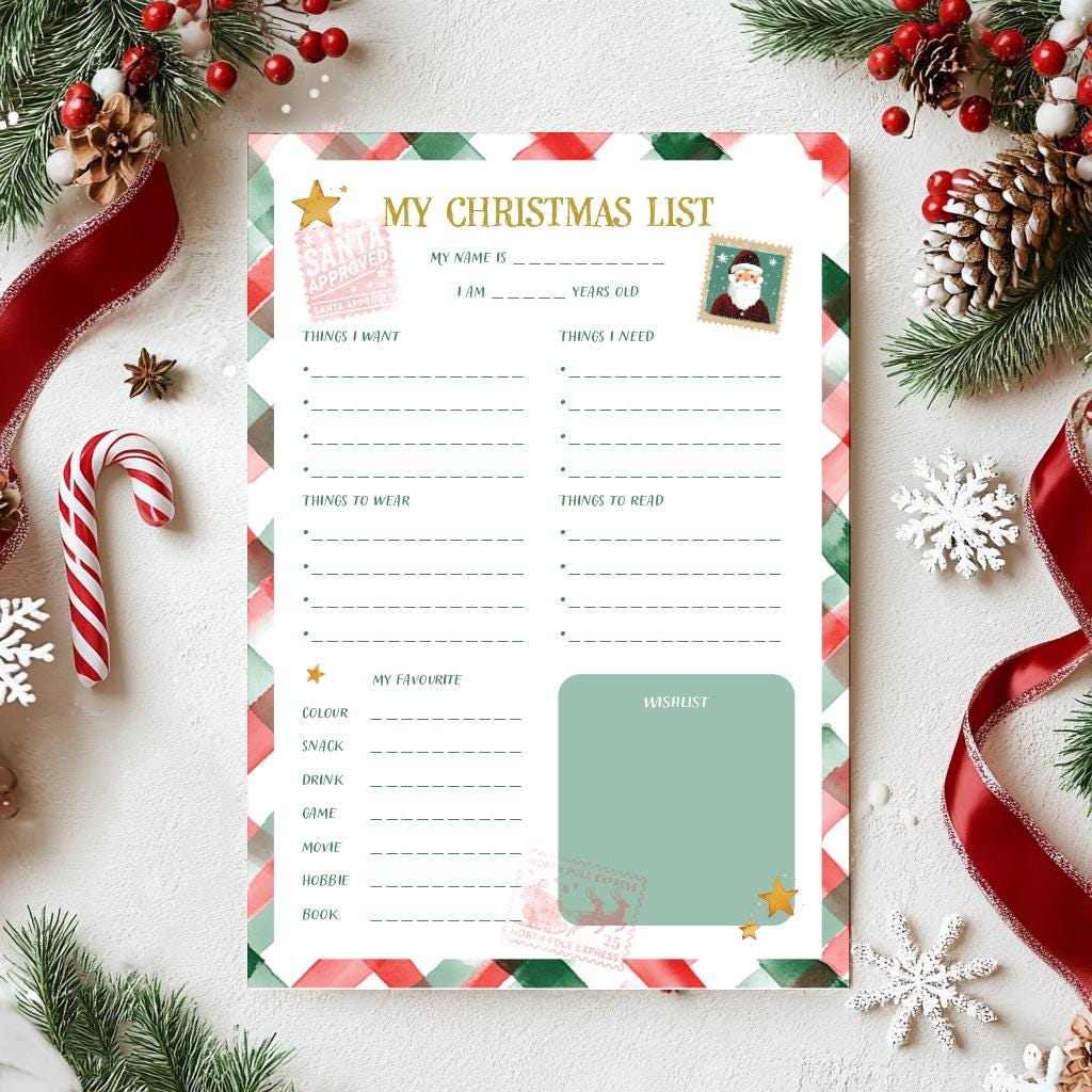 Editable Christmas Wishlist Template - Personalised Holiday Gift List ...