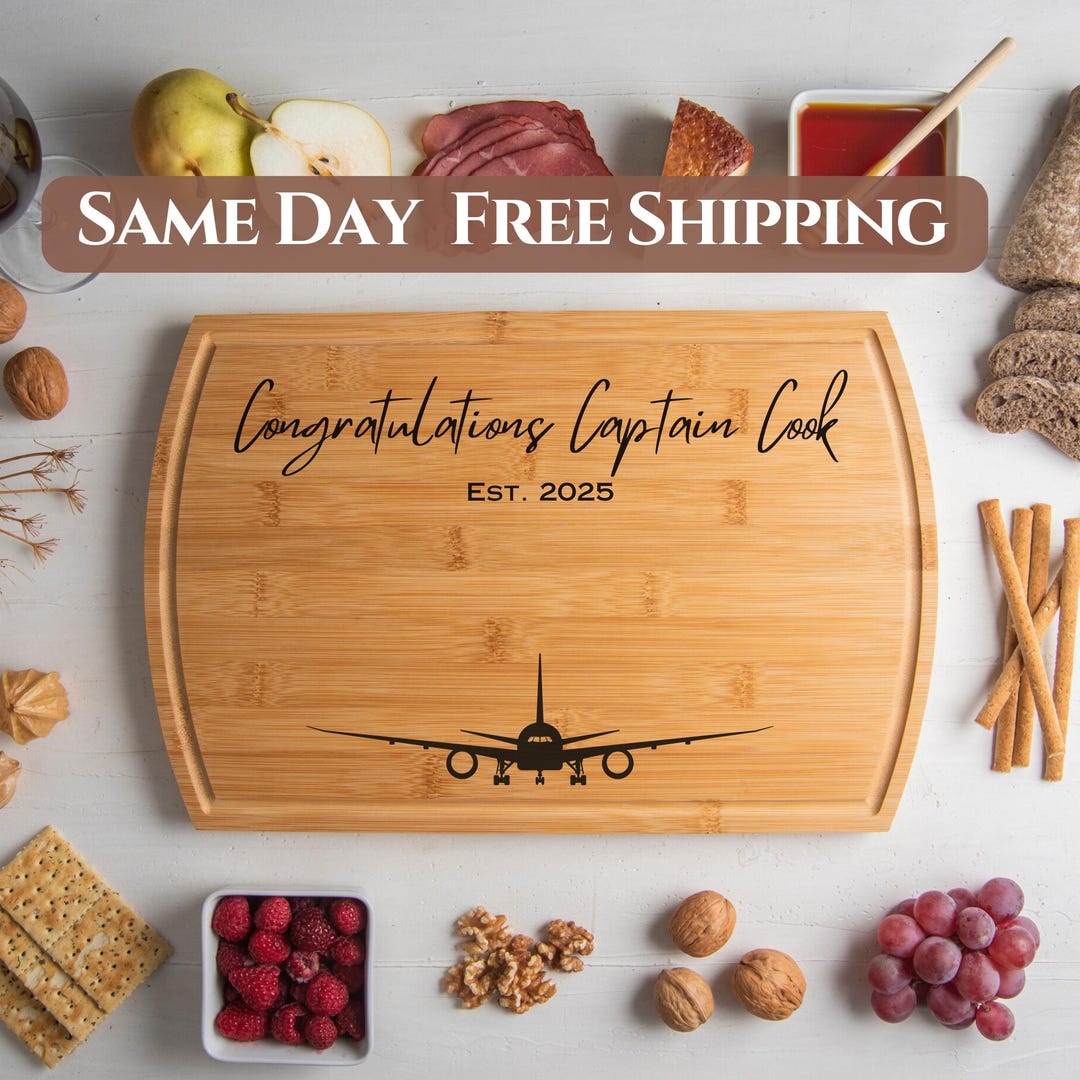 Airplane Engraved Cutting Board, Personalized Charcuterie Board, Pilot ...