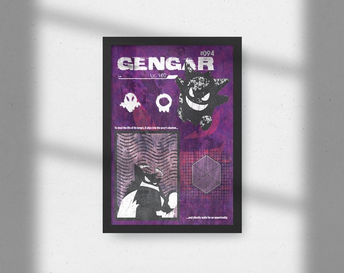 Gengar Poster: Japanese Style Pokemon Inspired Anime Artwork Printable ...