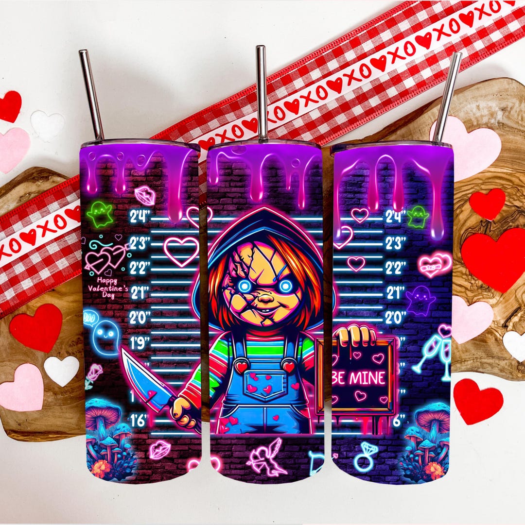 Horror Slasher Neon Drip Valentines Day Tumbler, Vday Travel Coffee Mug ...