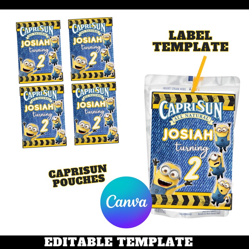 Minions Caprisun Party Favors Label Editable Design - Etsy