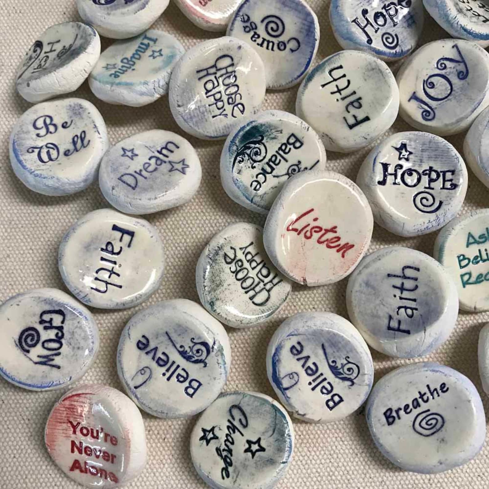 50 Handmade Ceramic Worry Stones Inspirational & Recovery | Etsy