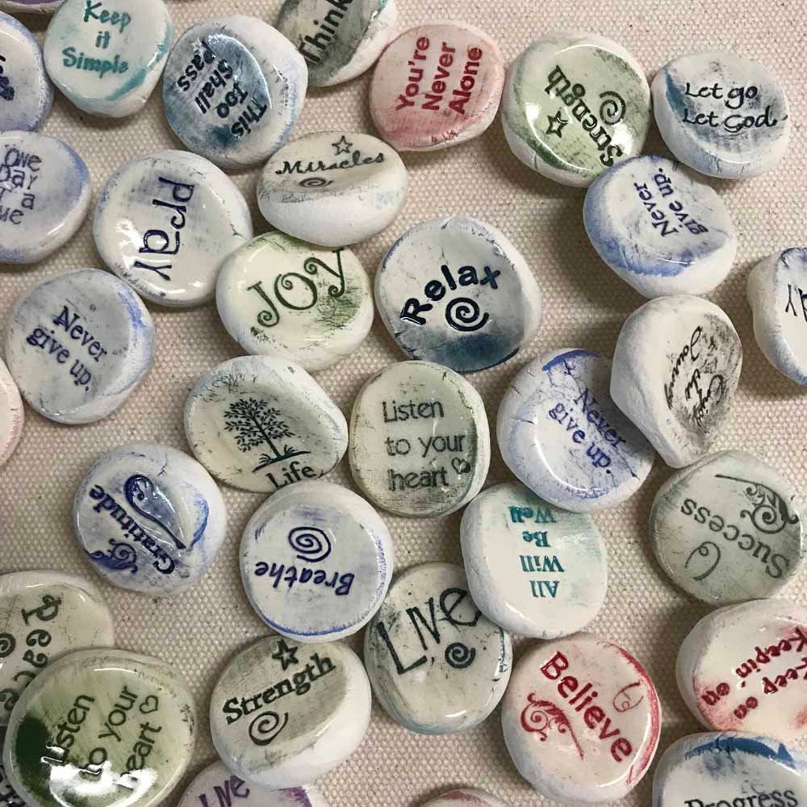 100 Handmade Ceramic Worry Stones Inspirational & Recovery - Etsy