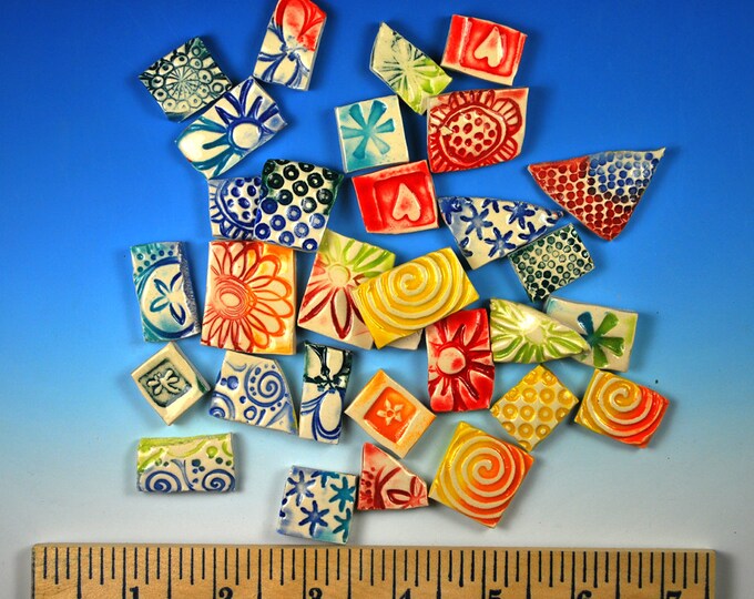 Lots of MINI Chunky FUNKY Texture TILES, Handmade Mosaic Tiles Bright ...