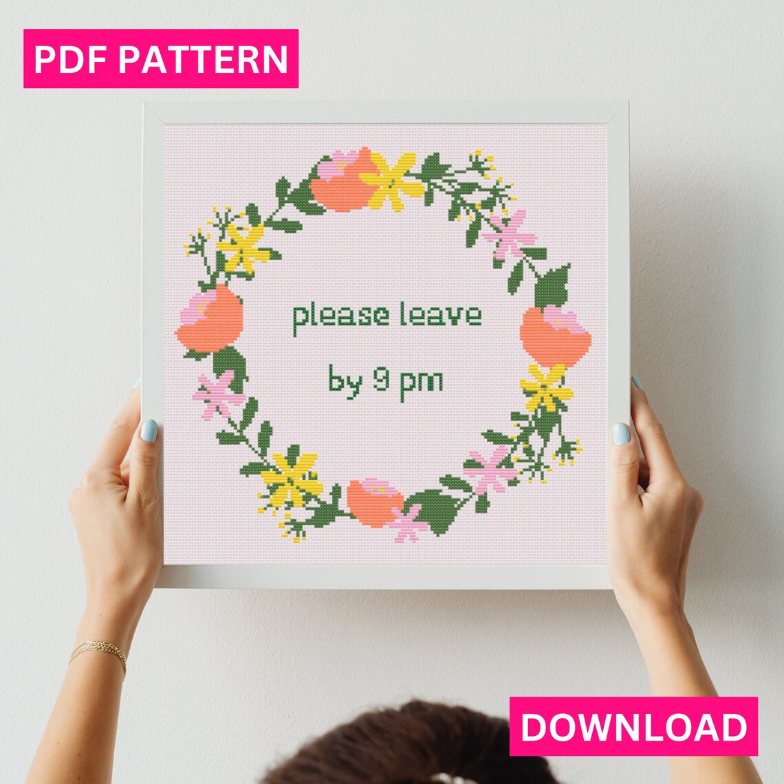 Please Leave by 9pm Funny Rude Cross Stitch Pattern PDF Printable ...