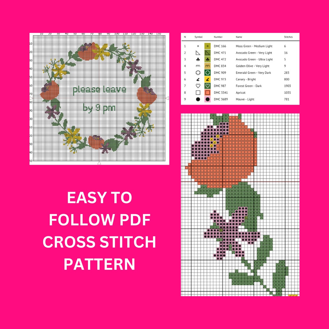 Please Leave by 9pm Funny Rude Cross Stitch Pattern PDF Printable ...