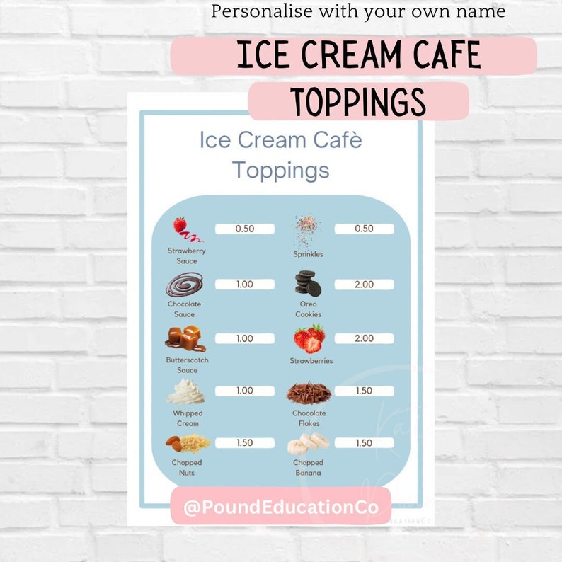 Personalise Ice Cream Cafe Toppings, Role Play, Imaginative Play, Early ...