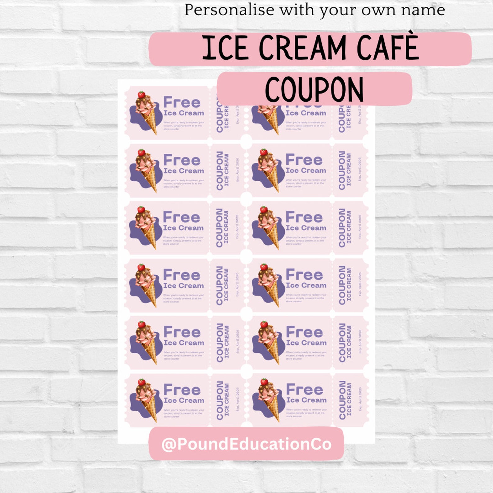 Ice Cream Cafe Voucher Coupon, Role Play, Imaginative Play, Early Years ...