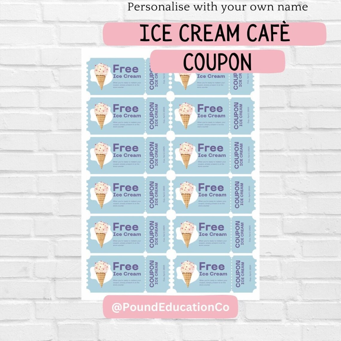 Ice Cream Cafe Voucher Coupon, Role Play, Imaginative Play, Early Years ...