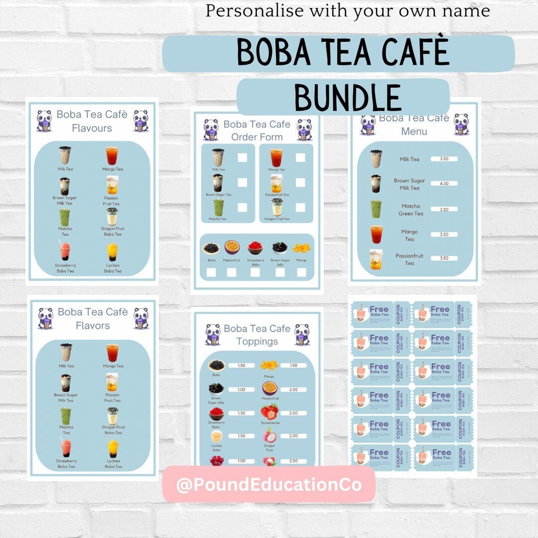 Boba Tea Bundle, A4, PNG, Printable Role Play, Bubble Tea Party ...