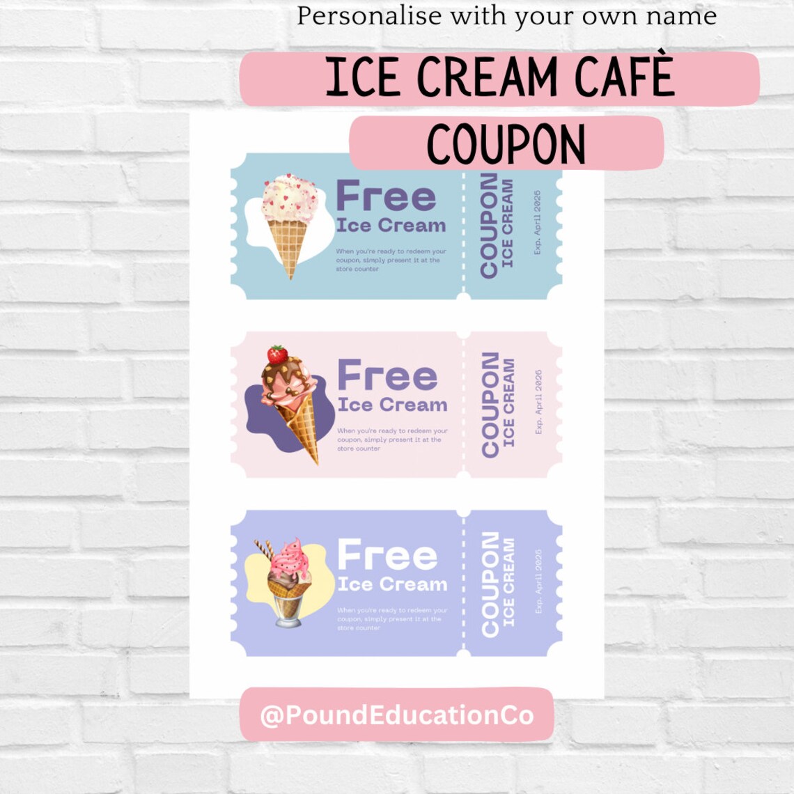 Ice Cream Cafe Voucher Coupon, Role Play, Imaginative Play, Early Years ...