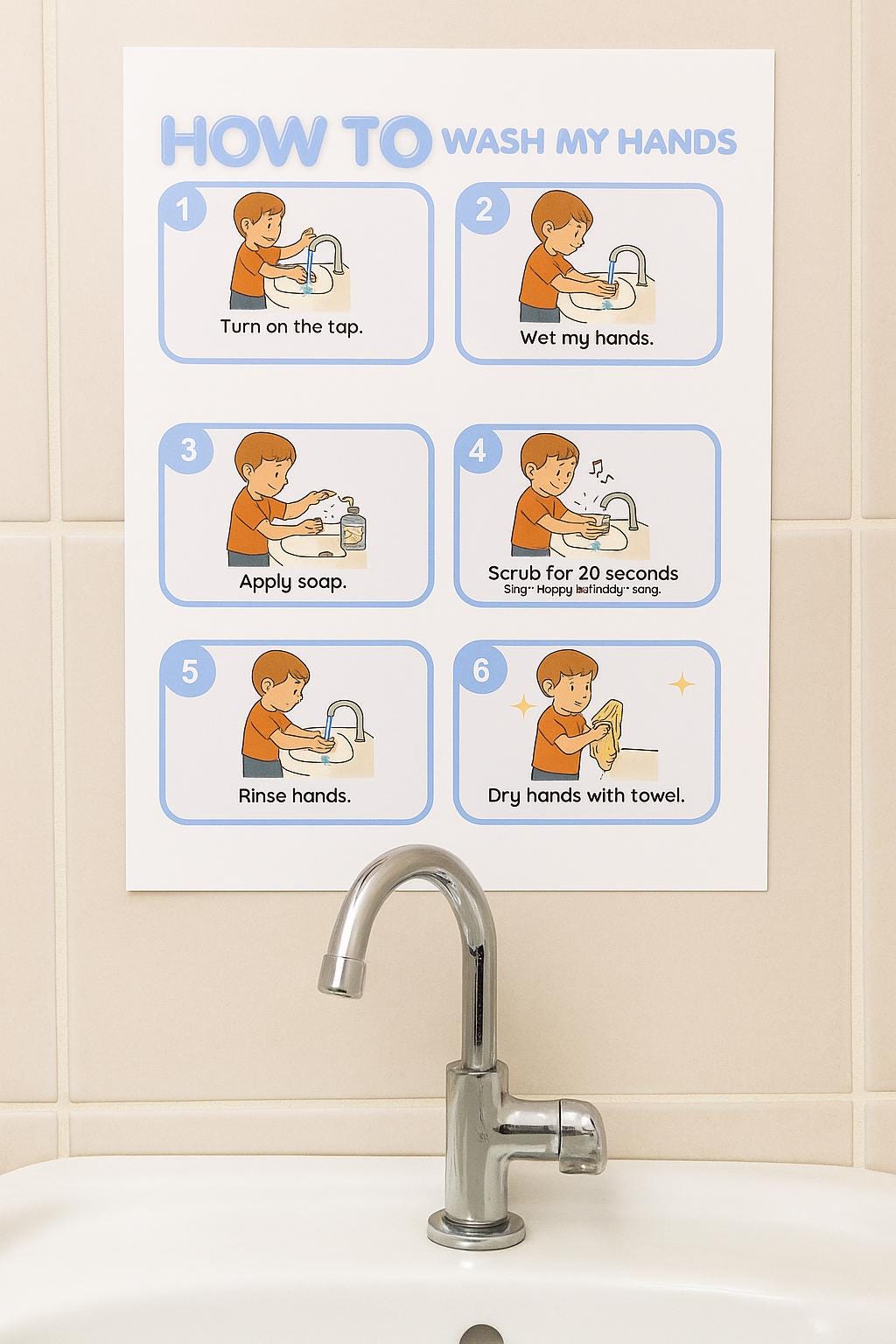 Hand Washing Steps Visual | Hygiene Poster for Kids (PDF Download) - Etsy