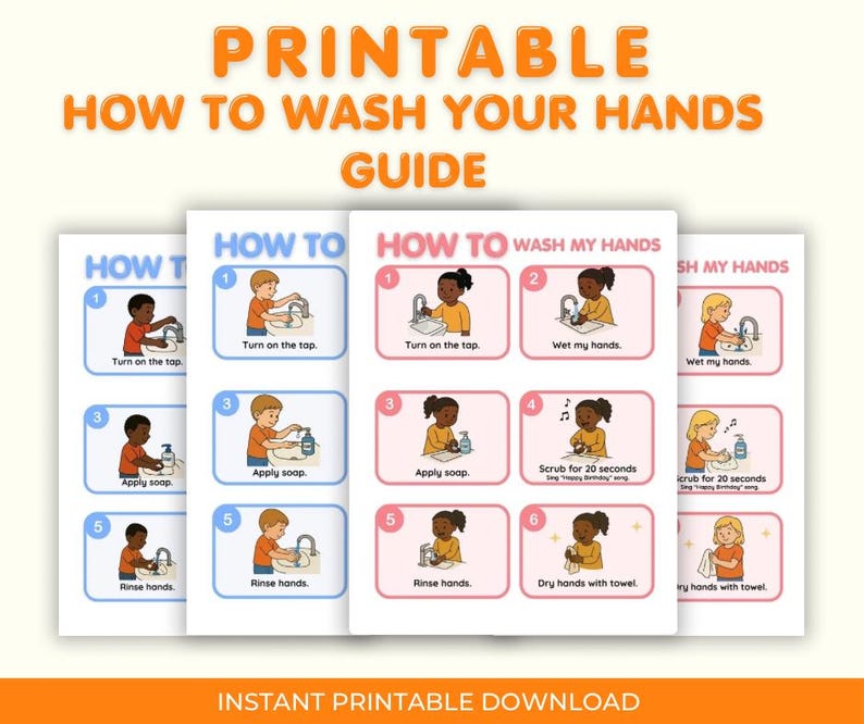 Hand Washing Steps Visual | Hygiene Poster for Kids (PDF Download) - Etsy
