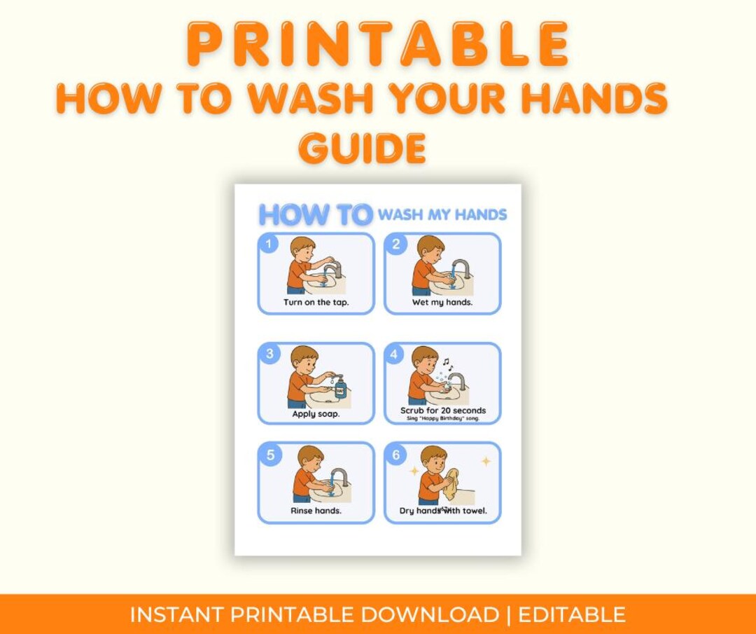 How to Wash Your Hands Visuals| White Boy Poster | Step-by-step Hygiene ...