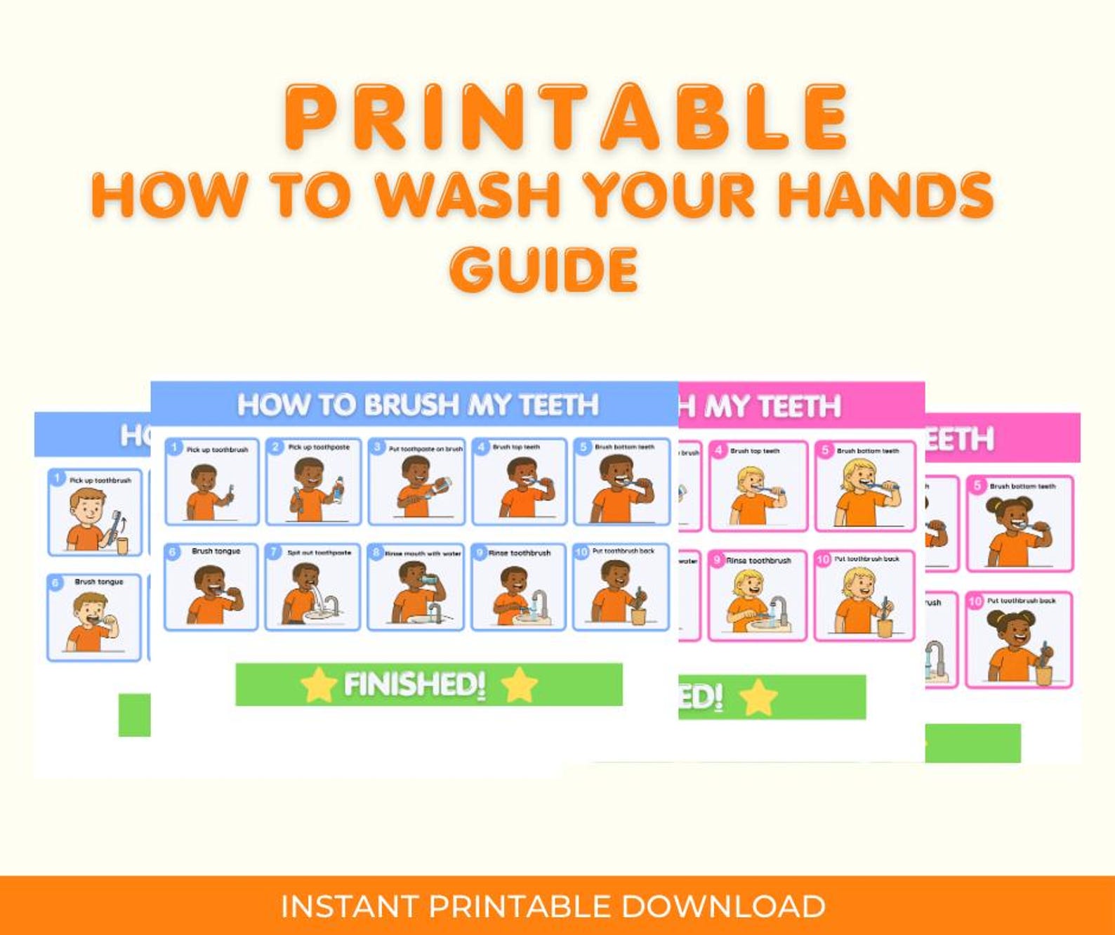 Brushing Teeth Routine Chart | Kids Hygiene Visuals (PDF Download) - Etsy