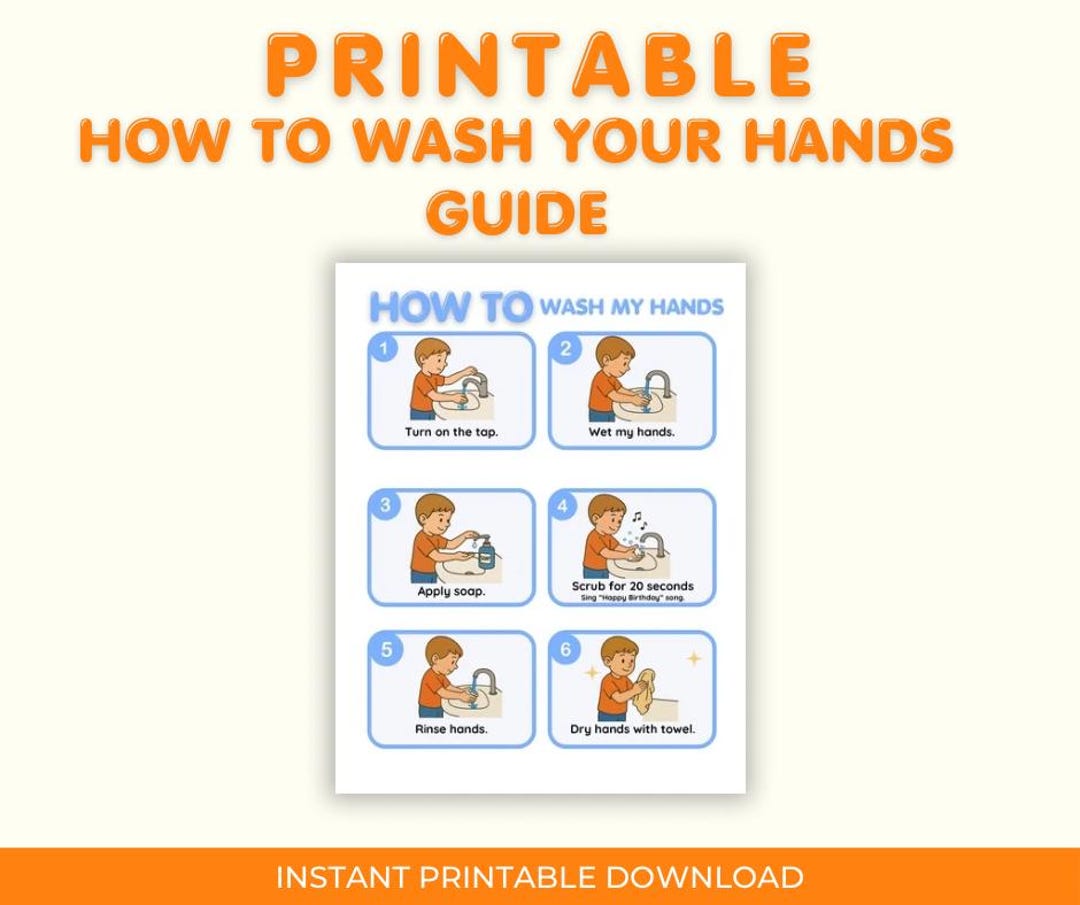 Hand Washing Steps Visual | Hygiene Poster for Kids (PDF Download) - Etsy
