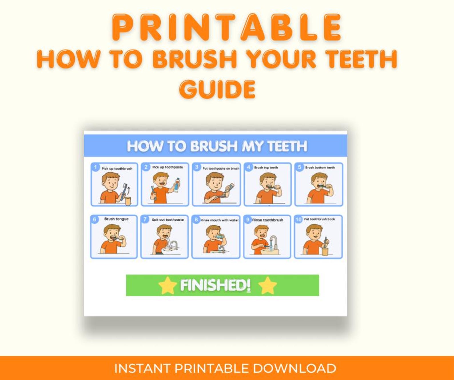 Brushing Teeth Routine Chart | Kids Hygiene Visuals (PDF Download) - Etsy