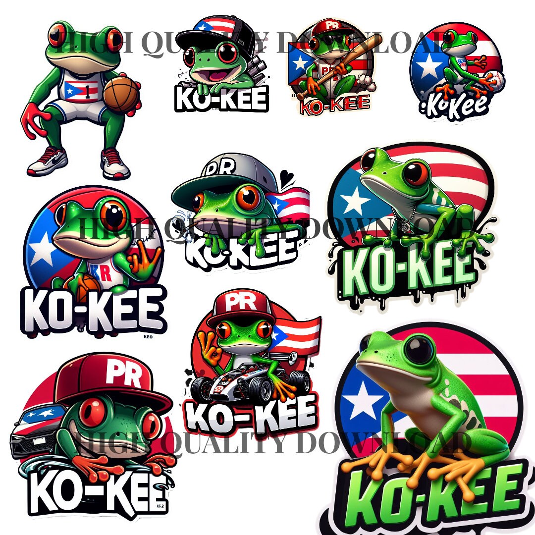 A Set of Ten Ko-kee Stickers Featuring Them Engaging in Various Sports ...