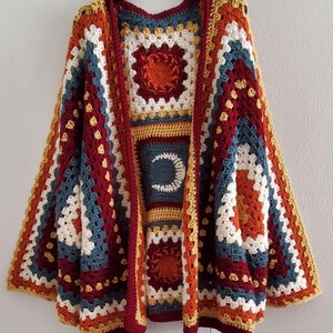 Celestial Vibe Custom Crochet Cardigan, Sun and Moon Granny Square Hexagon, Retro Handmade ...