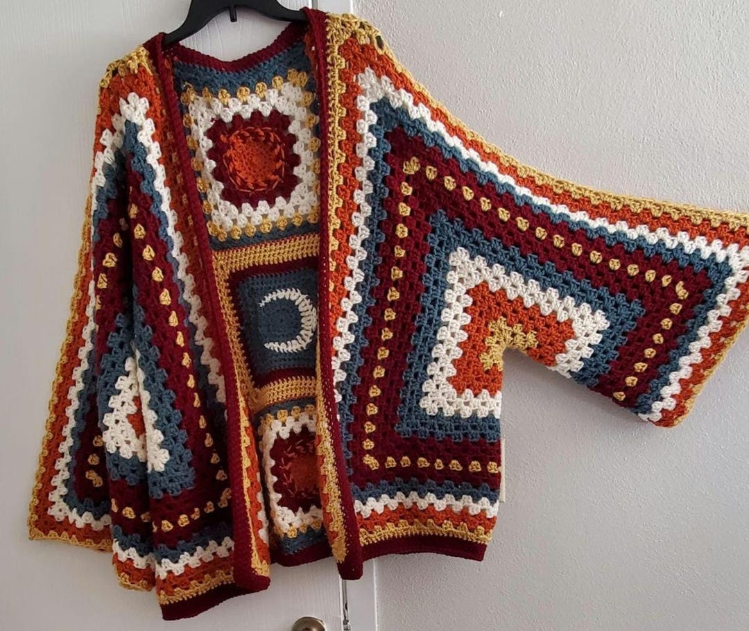 Celestial Vibe Custom Crochet Cardigan, Sun and Moon Granny Square ...