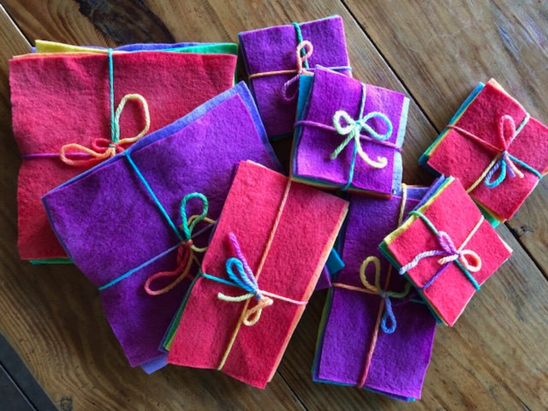 Hand Dyed Pure Wool Felt in Spring Rainbow Colours ~ 7 Piece Packs ~ 5 ...