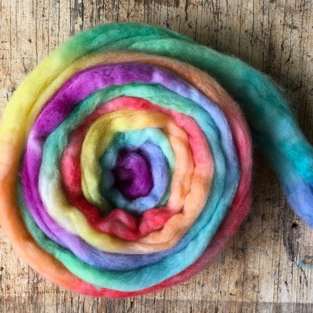 Hand Painted Pure Wool Fleece in Rainbow Colours for Wet or Dry Felting ...