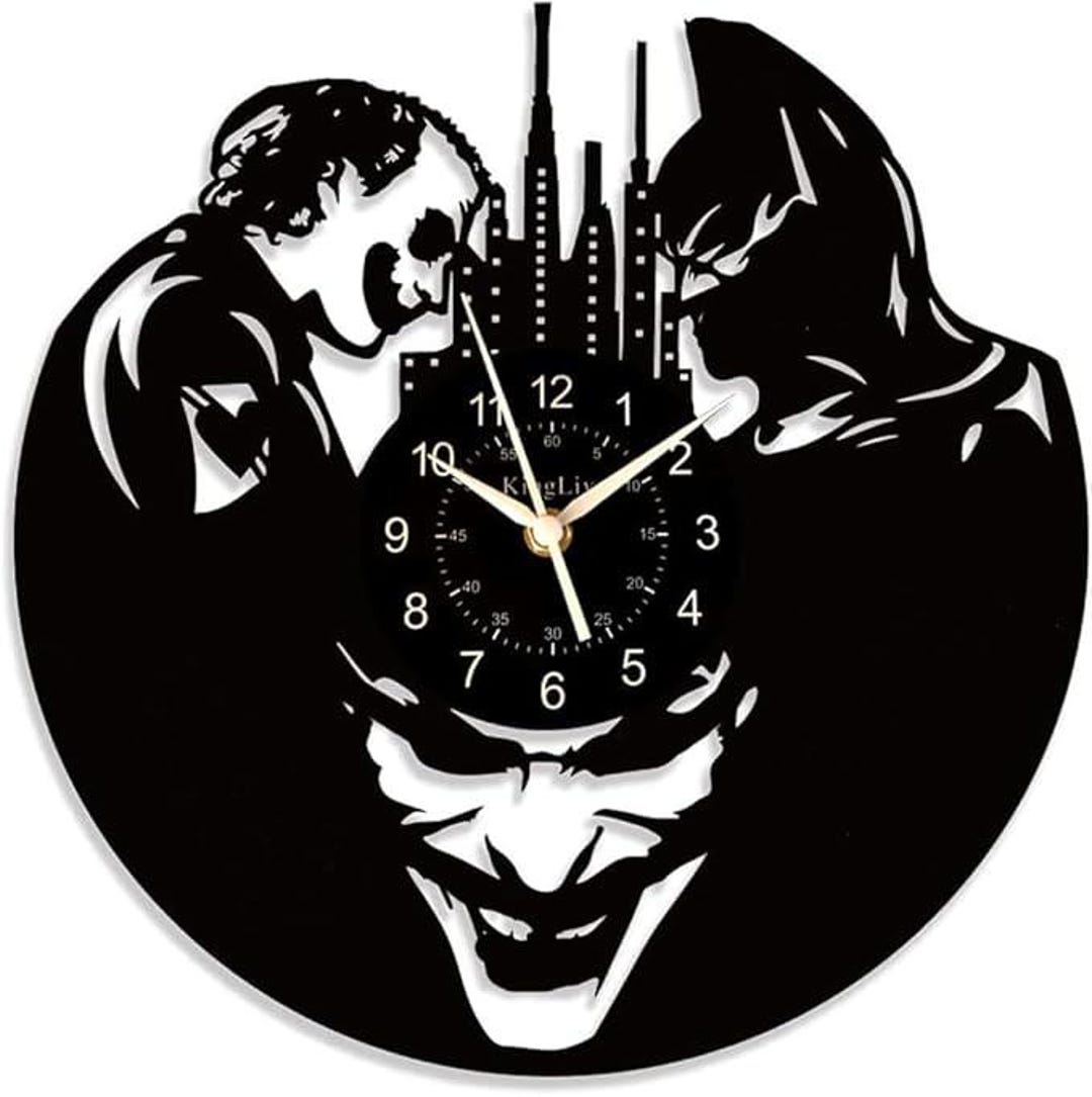 Joker and Dark Knight Vinyl Record Clock, Comic Book Wall Art, Home ...